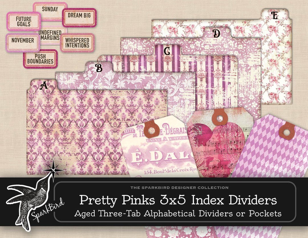 Pink Tabbed Index Card File Dividers Kit for Alphabetical Organizing - Etsy