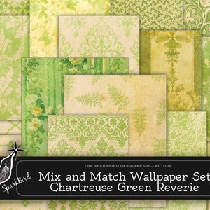 Grungy Digital Printable Wallpaper Pages in Chartreuse Lime Green ...