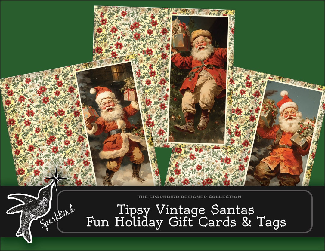 Tipsy Santa Cards and Tags With Matching Slim Envelopes - Etsy