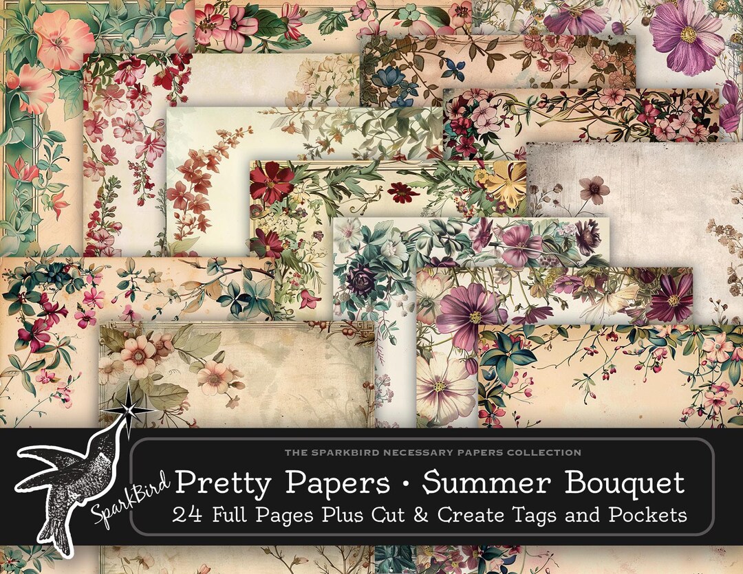 Pretty Printable Paper Floral Borders, Aged Vintage Border Letter Pages ...