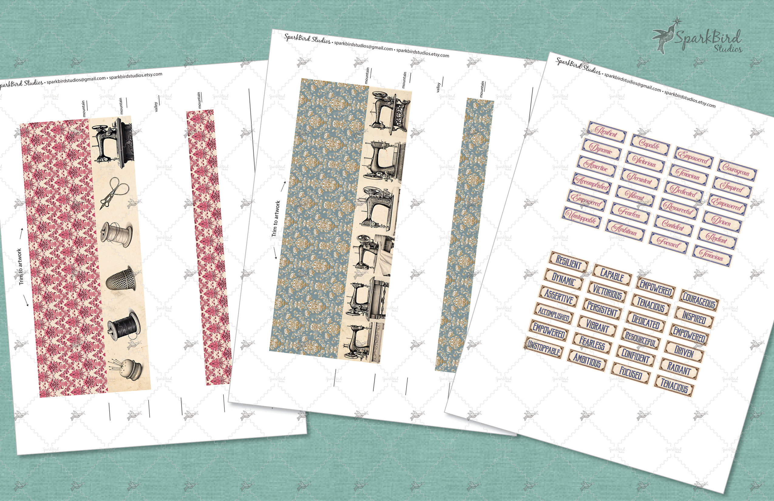 Sewing Theme Covered Paper Clips and Tabs & Removable Tuck Spot ...
