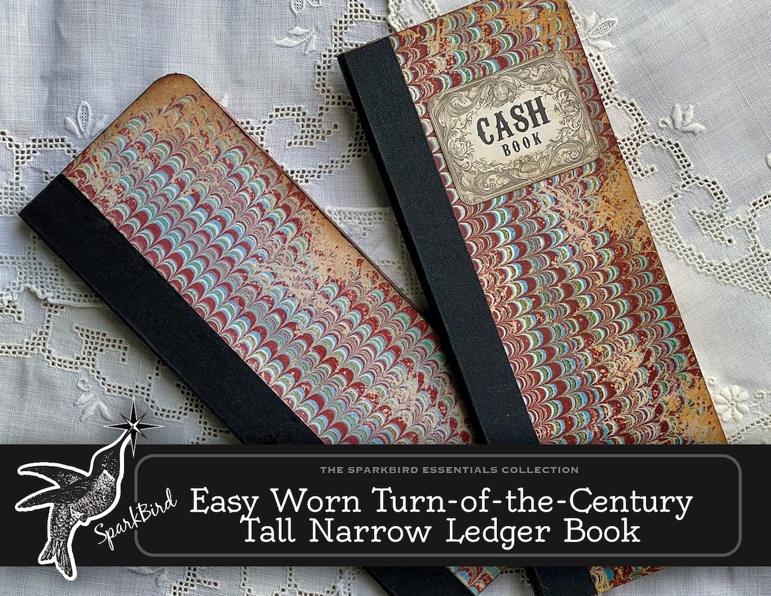 Tall Slim Vintage Style Ledger Journal With Aged Marbled Paper. Easy ...