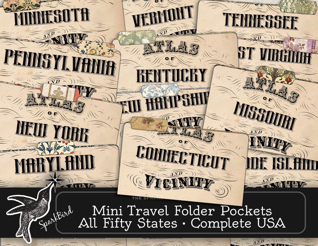 All 50 United States Vintage Travel File Folder Kit , Digital Atlas ...