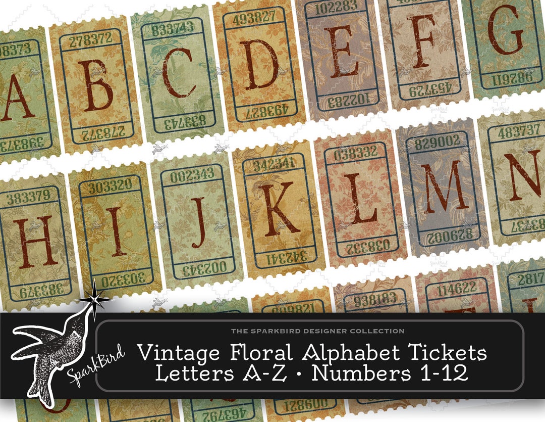 Alphabet Ticket Tag Label Set, Letters A-Z and Numbers 1-12 With Months ...