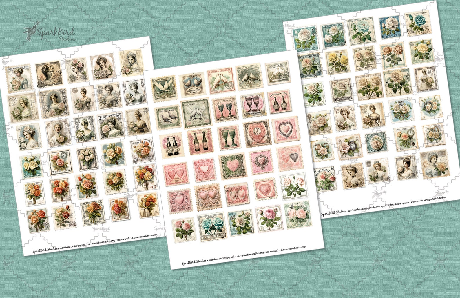 Vintage-style Printable Postage Stamps, Great for Valentines and ...