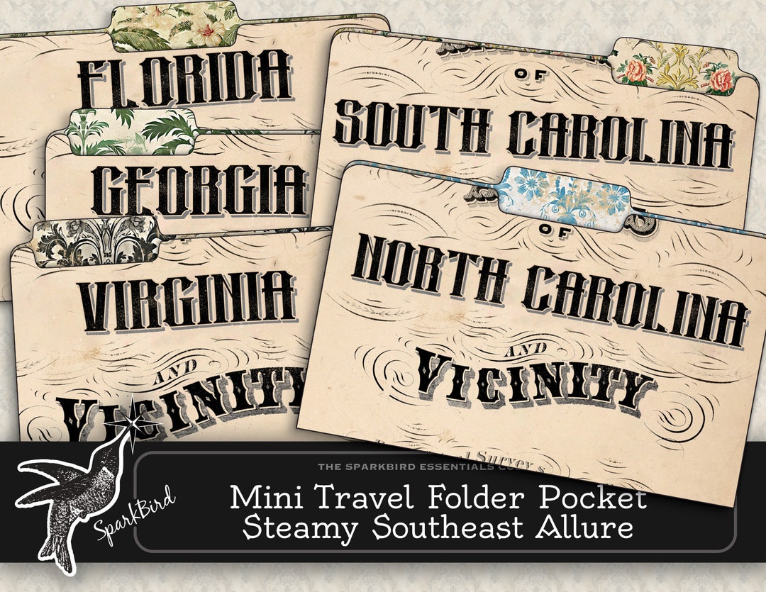 Vintage File Folder Kit for Southeast USA , Digital Scrapbook Atlas ...
