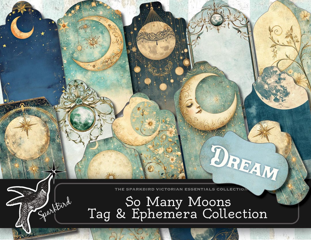 So Many Moons Lunar Themed Tags for Junk Journals, Gift Giving, Collage ...