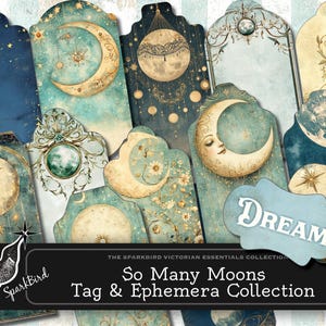 So Many Moons Lunar Themed Tags for Junk Journals, Gift Giving, Collage ...