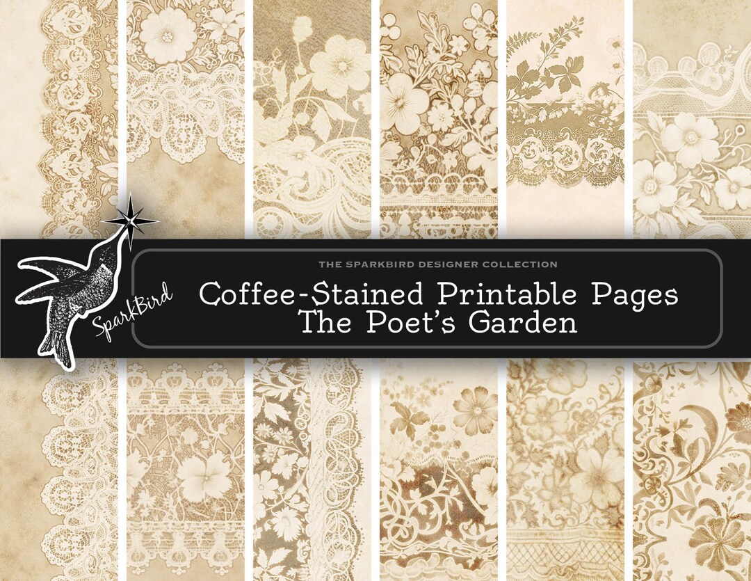 Tea-stained, Coffee-dyed Printable Floral Lace Pages for Junk Journal ...
