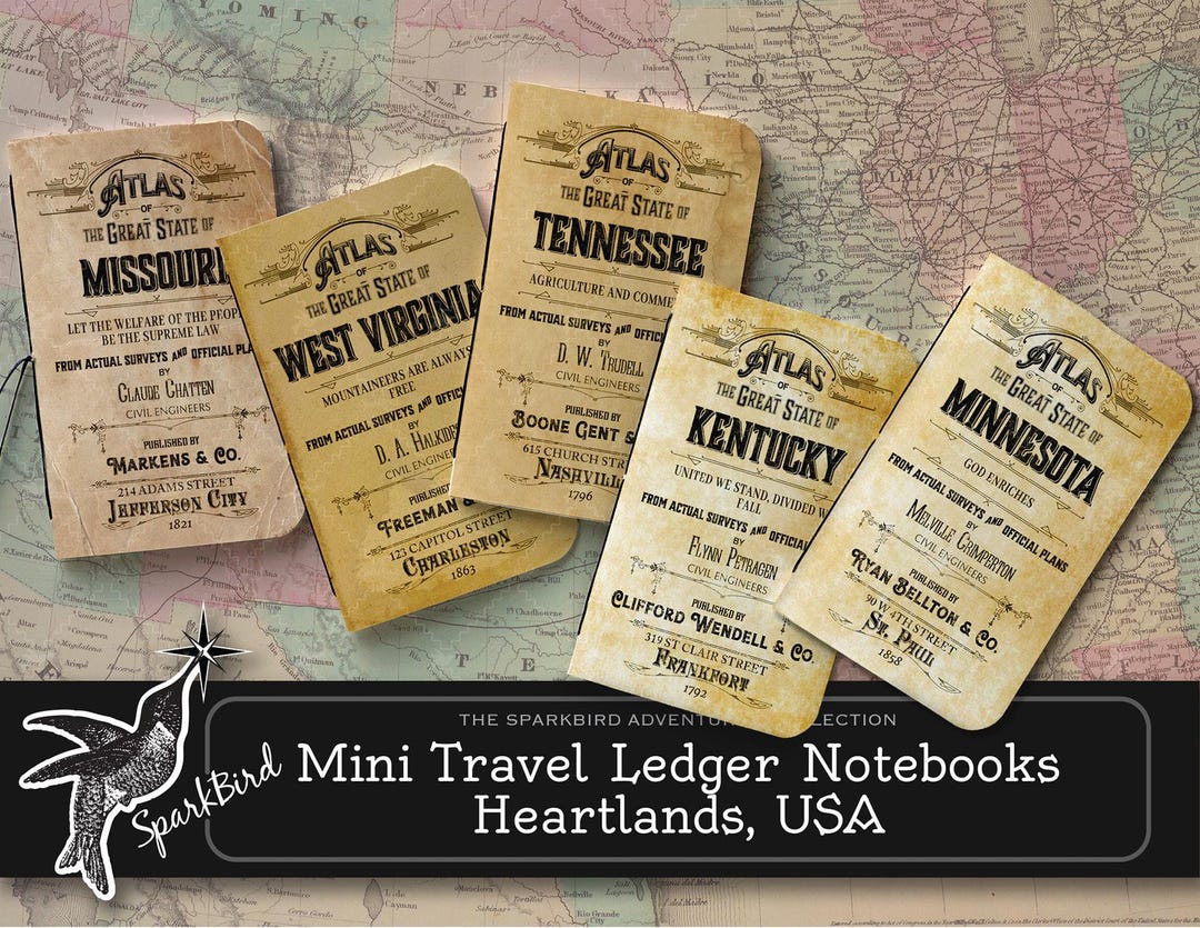 Vintage Travel Journal Map Atlas of USA States, EASY DIY Mini Pocket ...