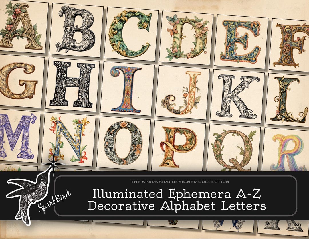 Illuminated Alphabet Letters A-Z Junk Journals, Ephemera, Collage and Cardmaking. - Etsy