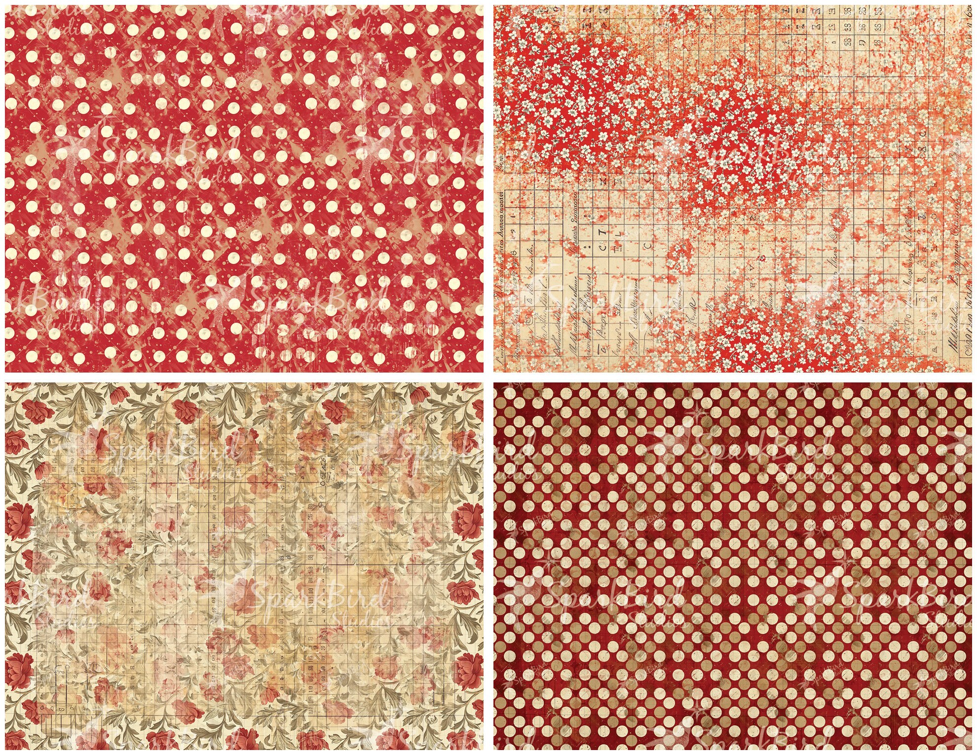 Vintage Red Printable Papers Digital Journal Pages Kit in Shabby Chic ...