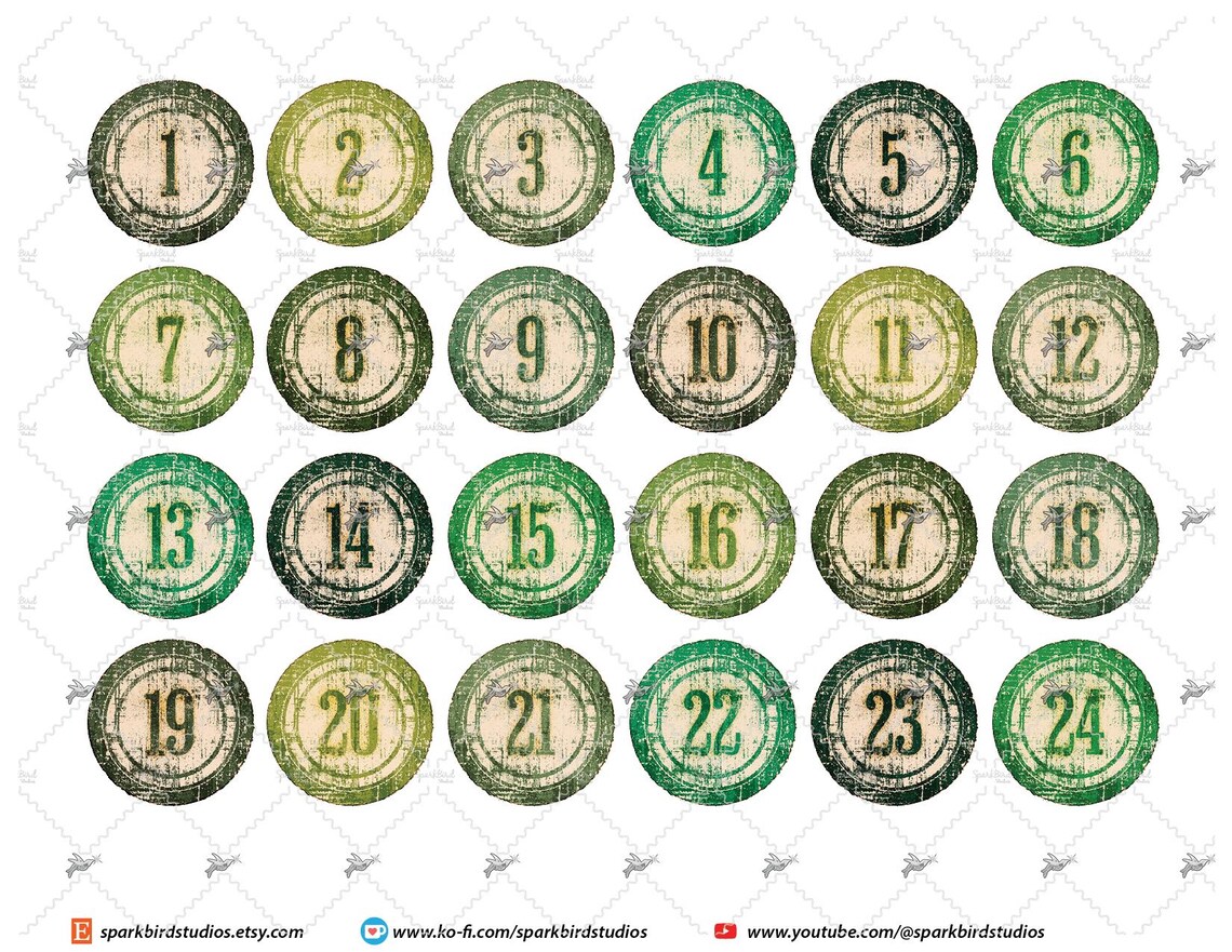 Aged and Worn Green Junk Journal Ephemera, Grungy Vintage Date & Number ...