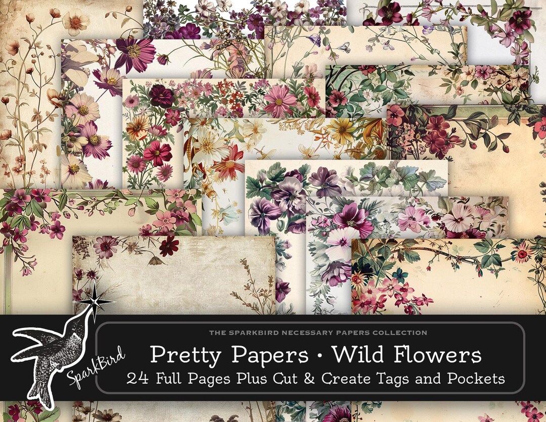 Pretty Wildflower Borders Printable Papers, Aged Vintage Border Letter ...