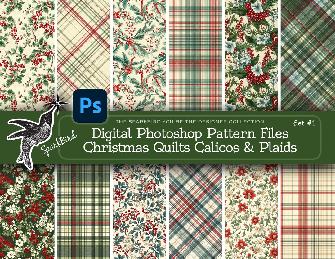 Holiday Seamless Calico & Plaid Photoshop Patterns. .PAT Files for ...