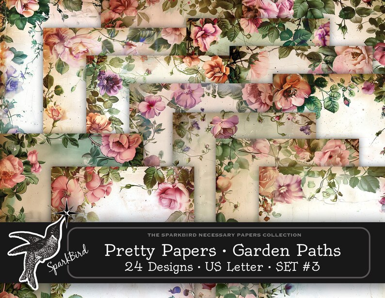 Floral Borders, Printable Pretty Papers, Letter Size, Aged Vintage ...