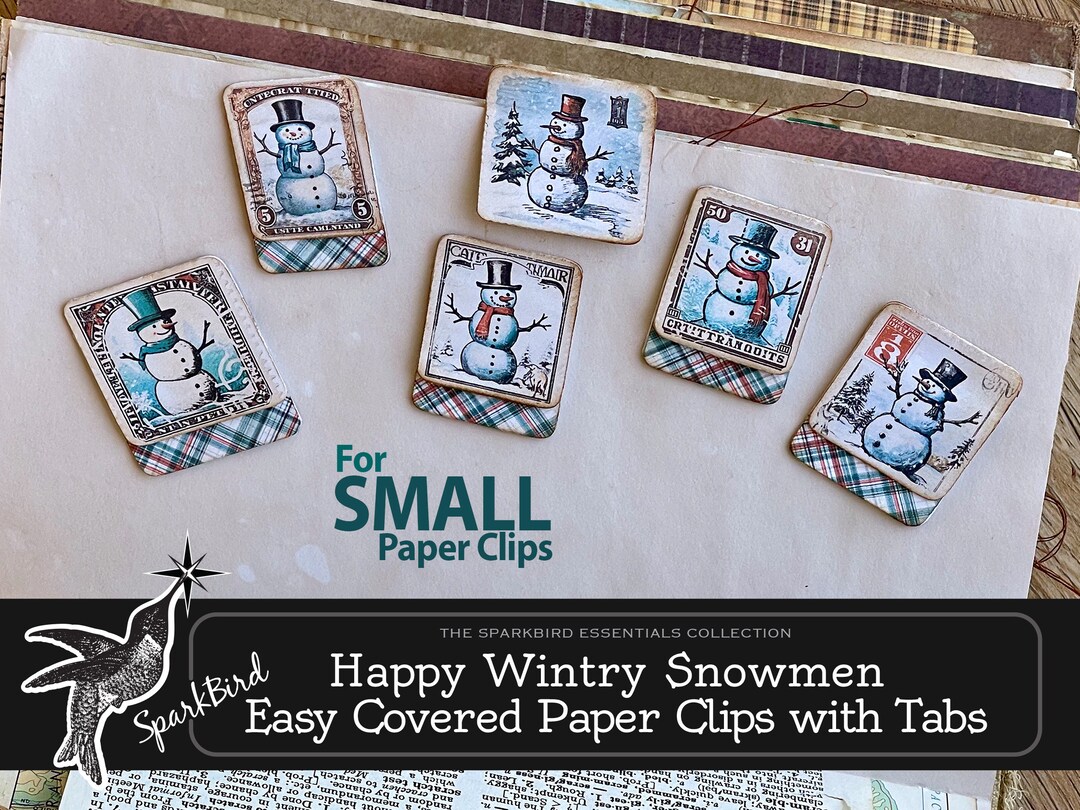 Cute Merry Snowmen for Covered Small Altered Paper Clips & Tabs for ...
