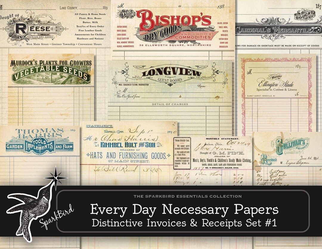 Vintage Receipt Ephemera Pack, Antique Invoices, Garden, Dry Goods ...