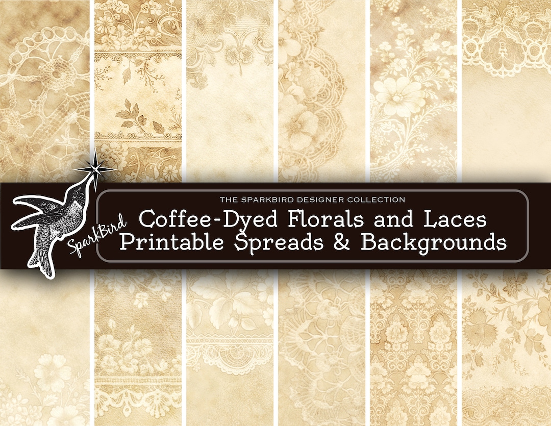 Printable Vintage Tea-stained, Coffee-dyed Backgrounds of Floral and ...