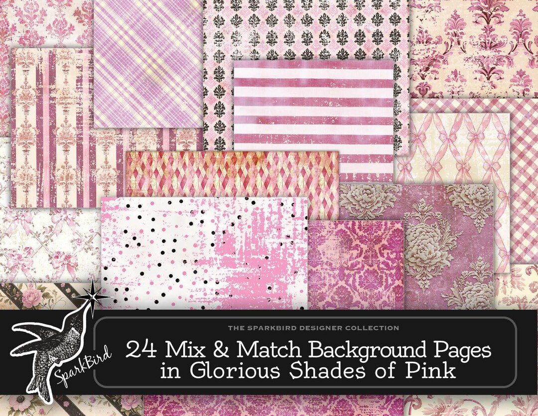 24 Pink Printable Aged Vintage Digital Journal Page Backgrounds Kit - Etsy