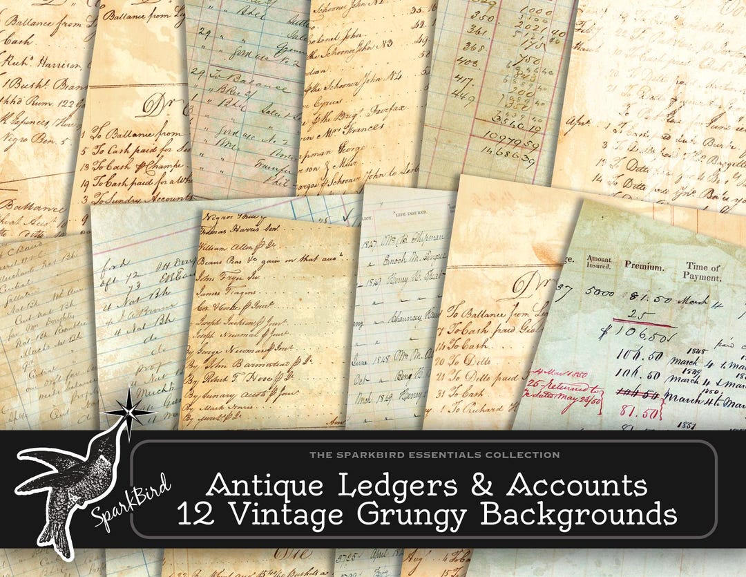 Vintage Grunge Ledger Backgrounds for Journals, Scrapbooks, Printable ...