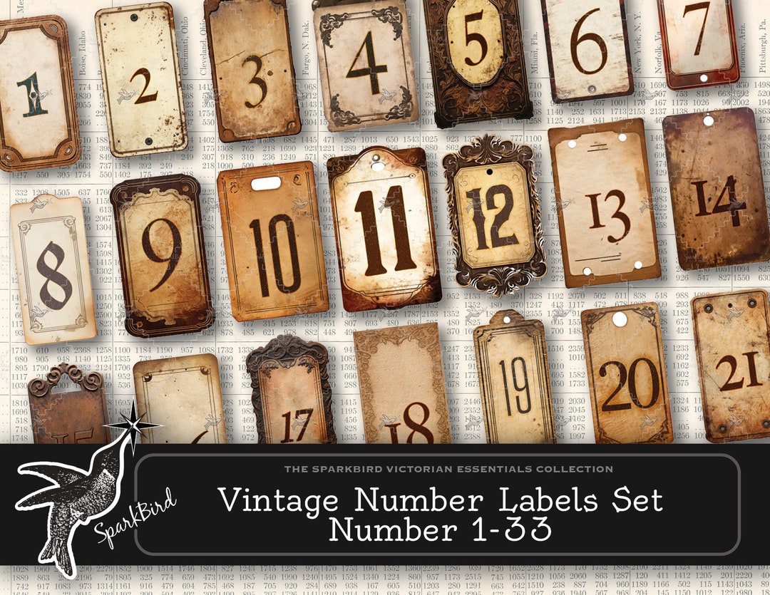 33 Different Unique Vintage Number Tag Label Set, Ephemera for Junk ...