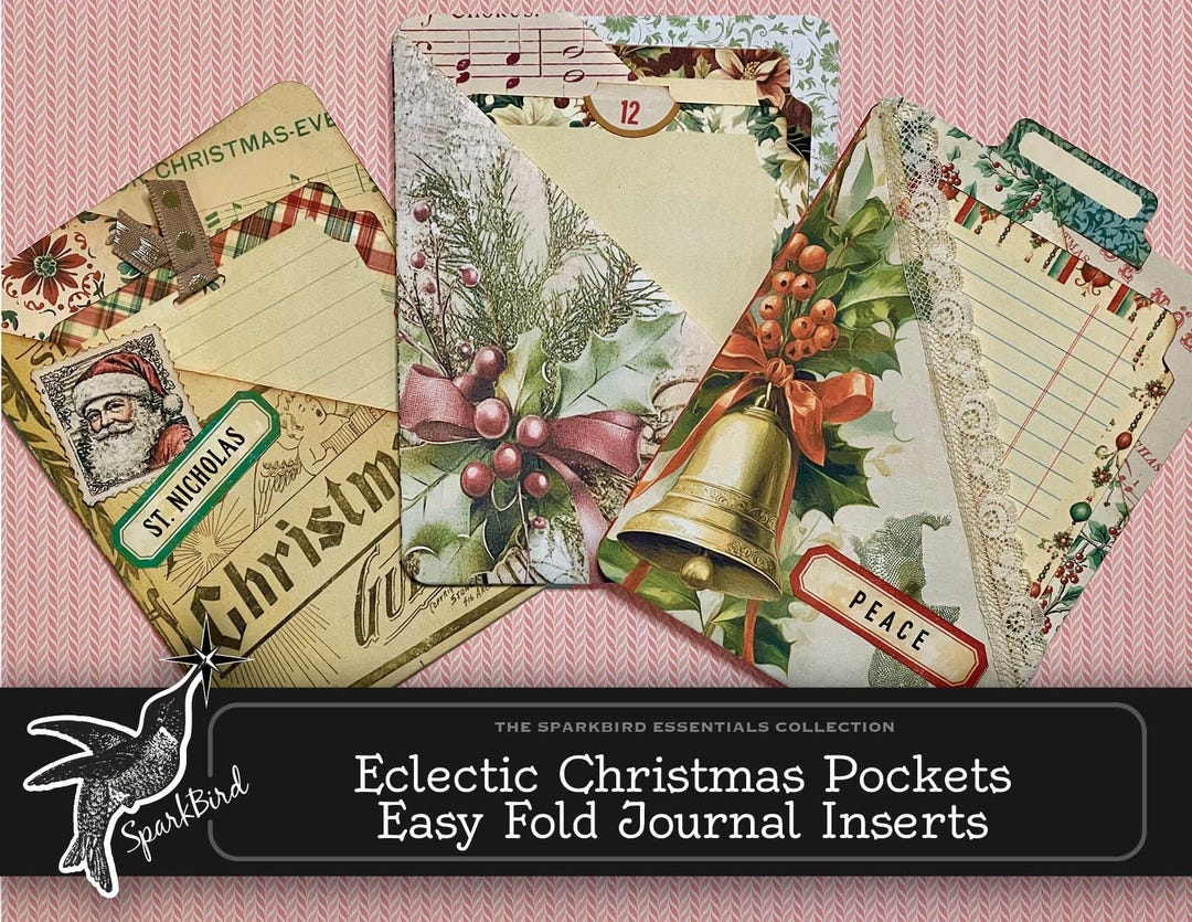 Eclectic Christmas Junk Journal Pockets Kit Quick Easy Print Fold