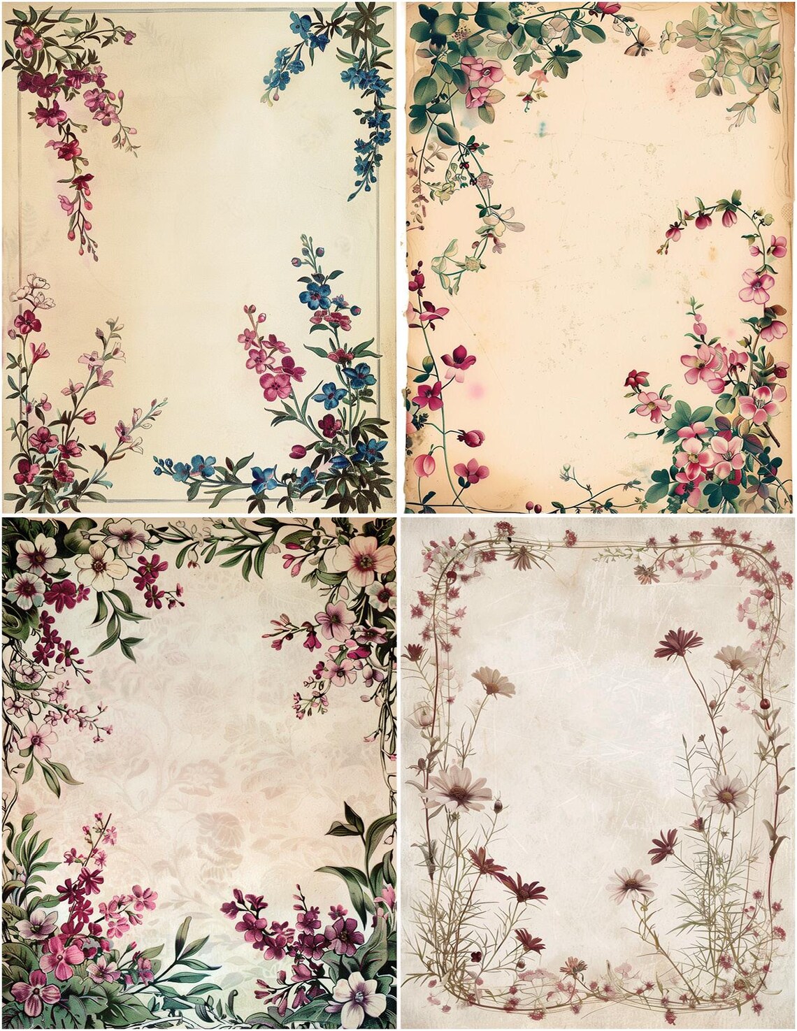 Pretty Printable Blossom Sampler Borders, Aged Vintage Border Letter ...