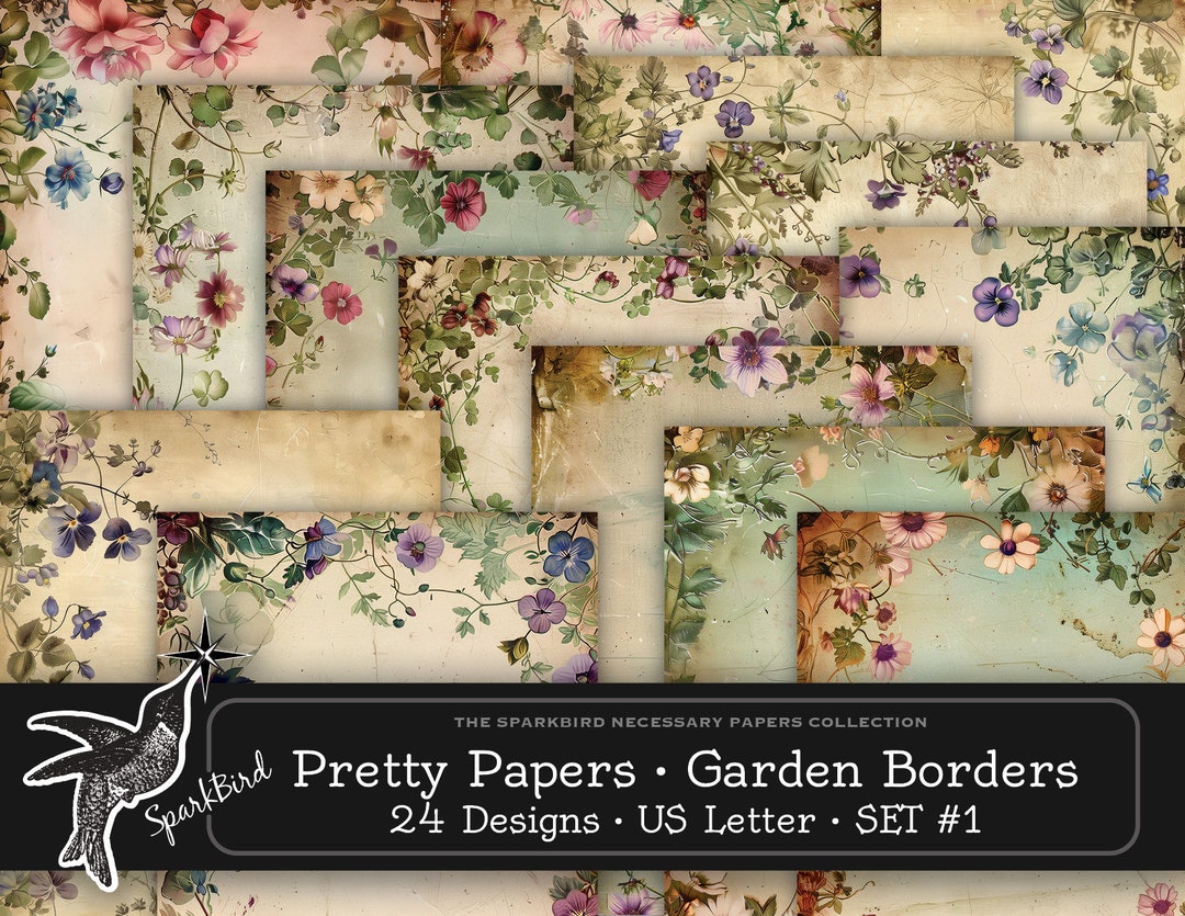Pretty Printable Paper Floral Borders, Letter Size, Aged Vintage Roses ...