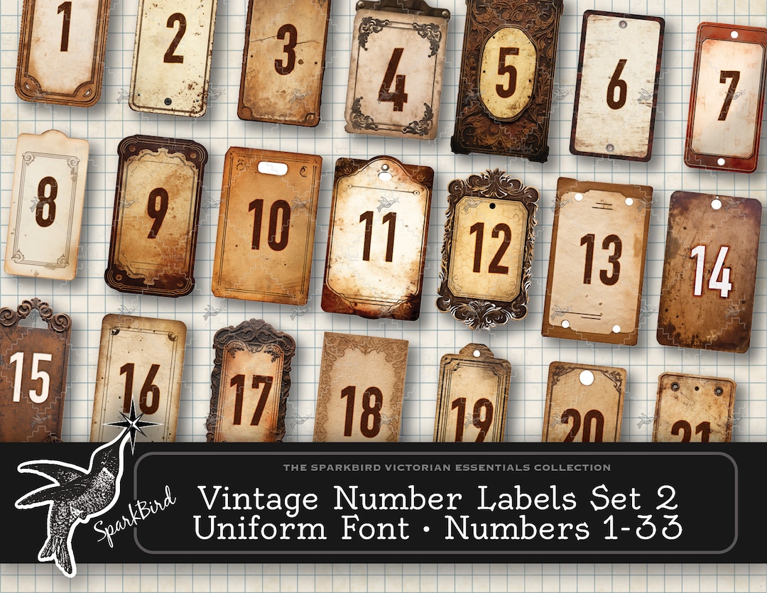 Aged Vintage Number Tag Label Set 2 for Junk Journals, Collage and ...