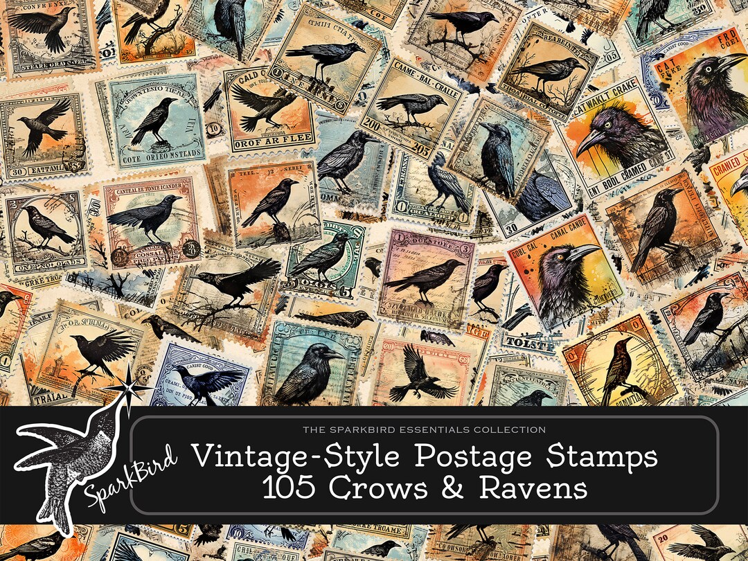 Downloadable Vintage-style Postage Stamps, 105 Clever Crows & Ravens to ...