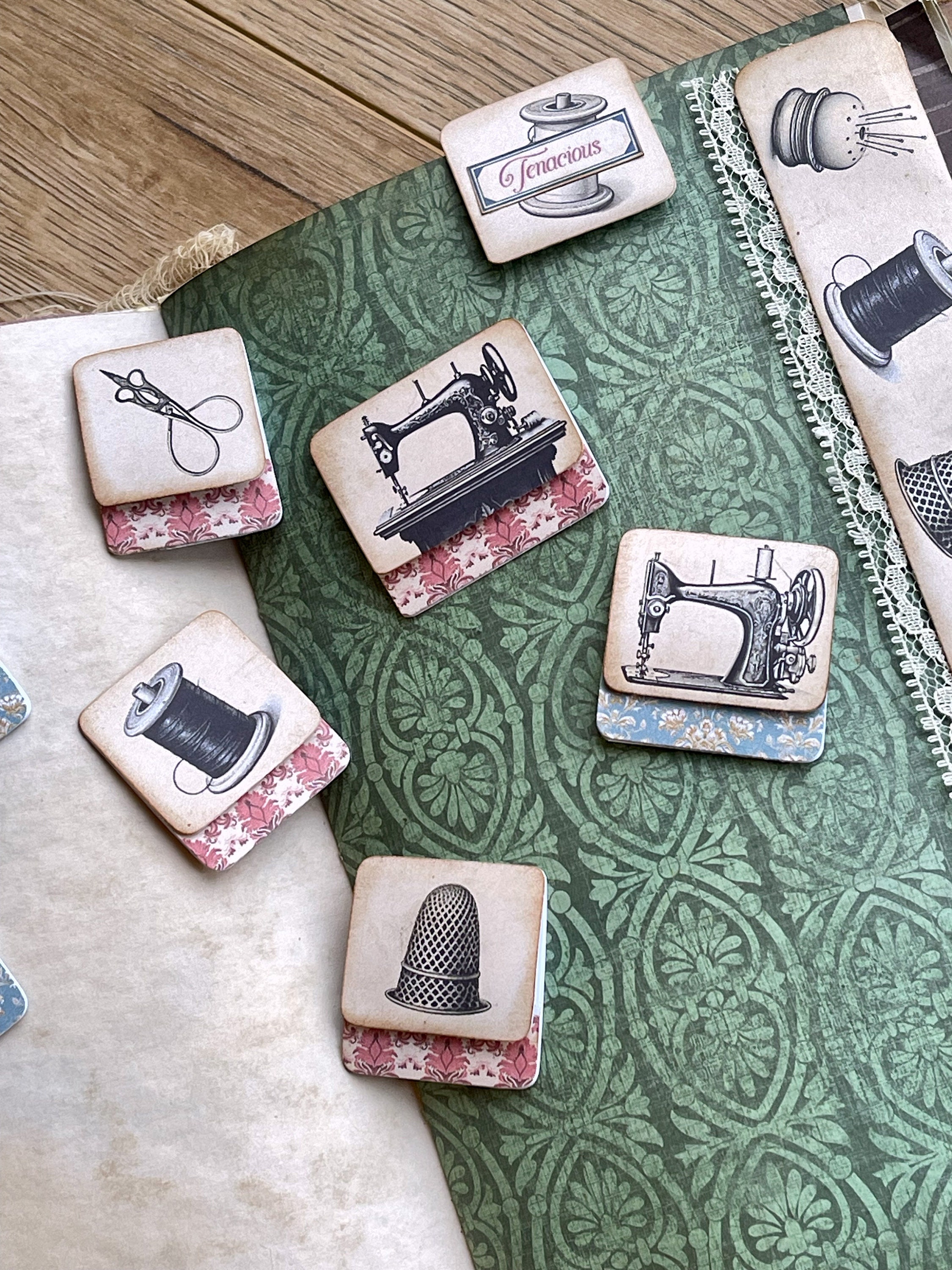 Sewing Theme Covered Paper Clips and Tabs & Removable Tuck Spot ...