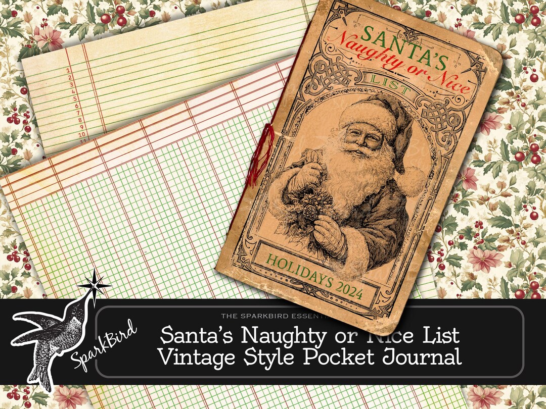 Vintage Santa Naughty or Nice List Pocket Companion for Junk Journals ...