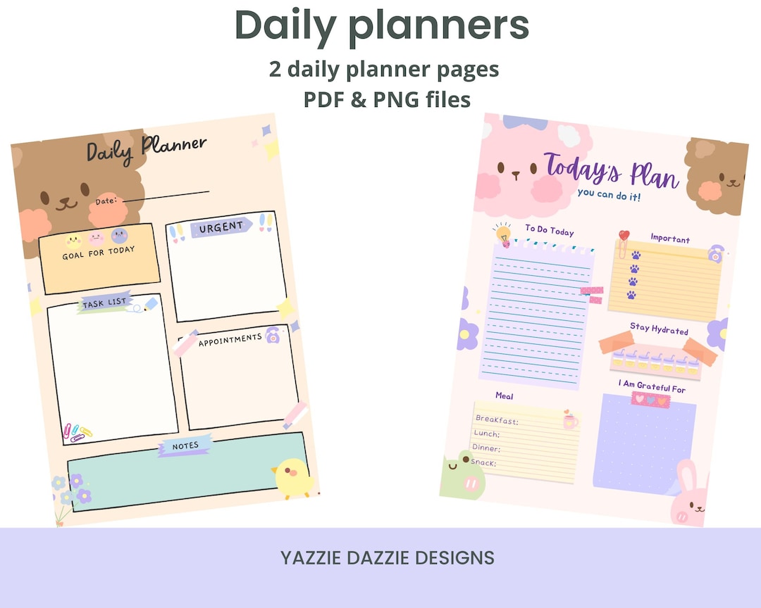 Cute Daily Planner Pages | Printable PDF & PNG Files - Etsy