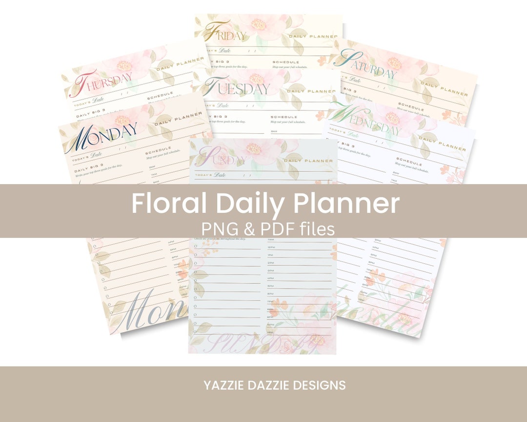 7 Floral Daily Planner Download | PNG & PDF Files - Etsy
