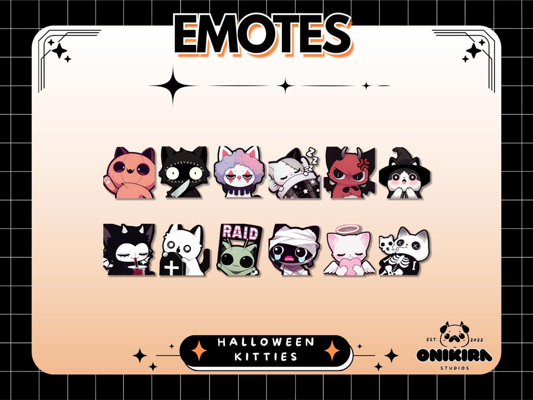 12 Halloween Cat Emotes for Twitch and Discord, Spooky Season, Kitty ...