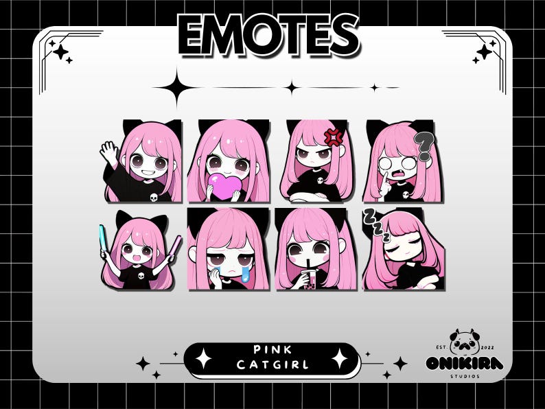 Twitch Emotes Pack Bundle, Pink Goth Catgirl Kawaii Anime PNG Emotes ...