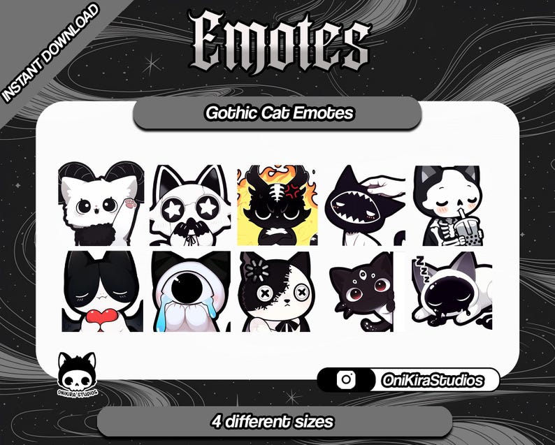 Gothic Black Cat Twitch Emote Set | Cute Creepy Aesthetic | Spooky ...