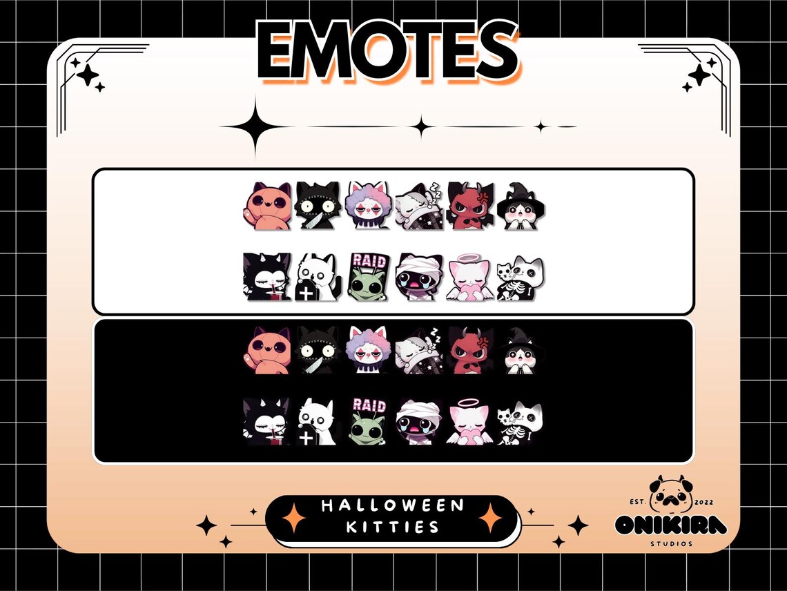 12 Halloween Cat Emotes for Twitch and Discord, Spooky Season, Kitty ...