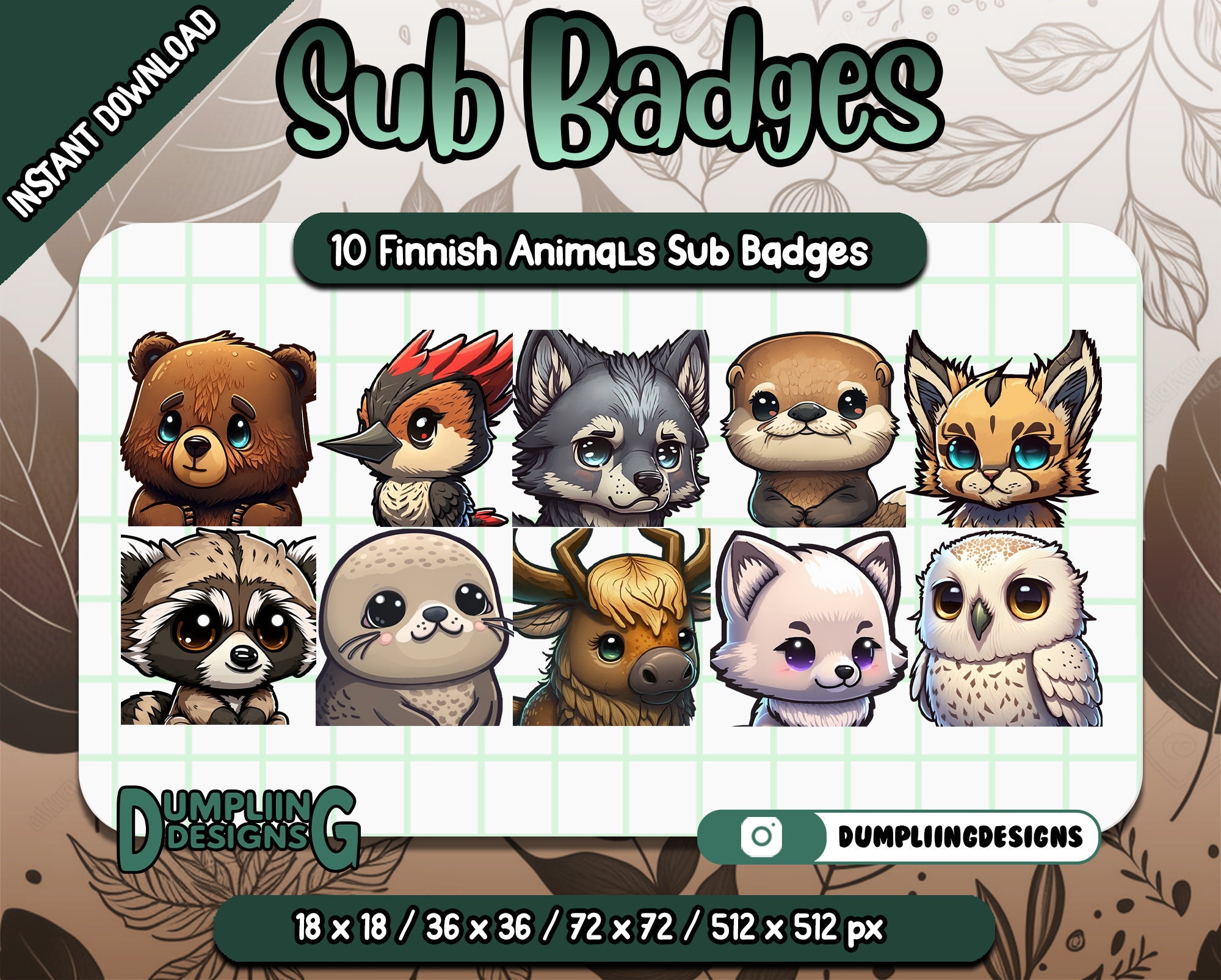 Finnish Animal Emotes Sub Badges for Twitch, Discord Cute, Kawaii ...