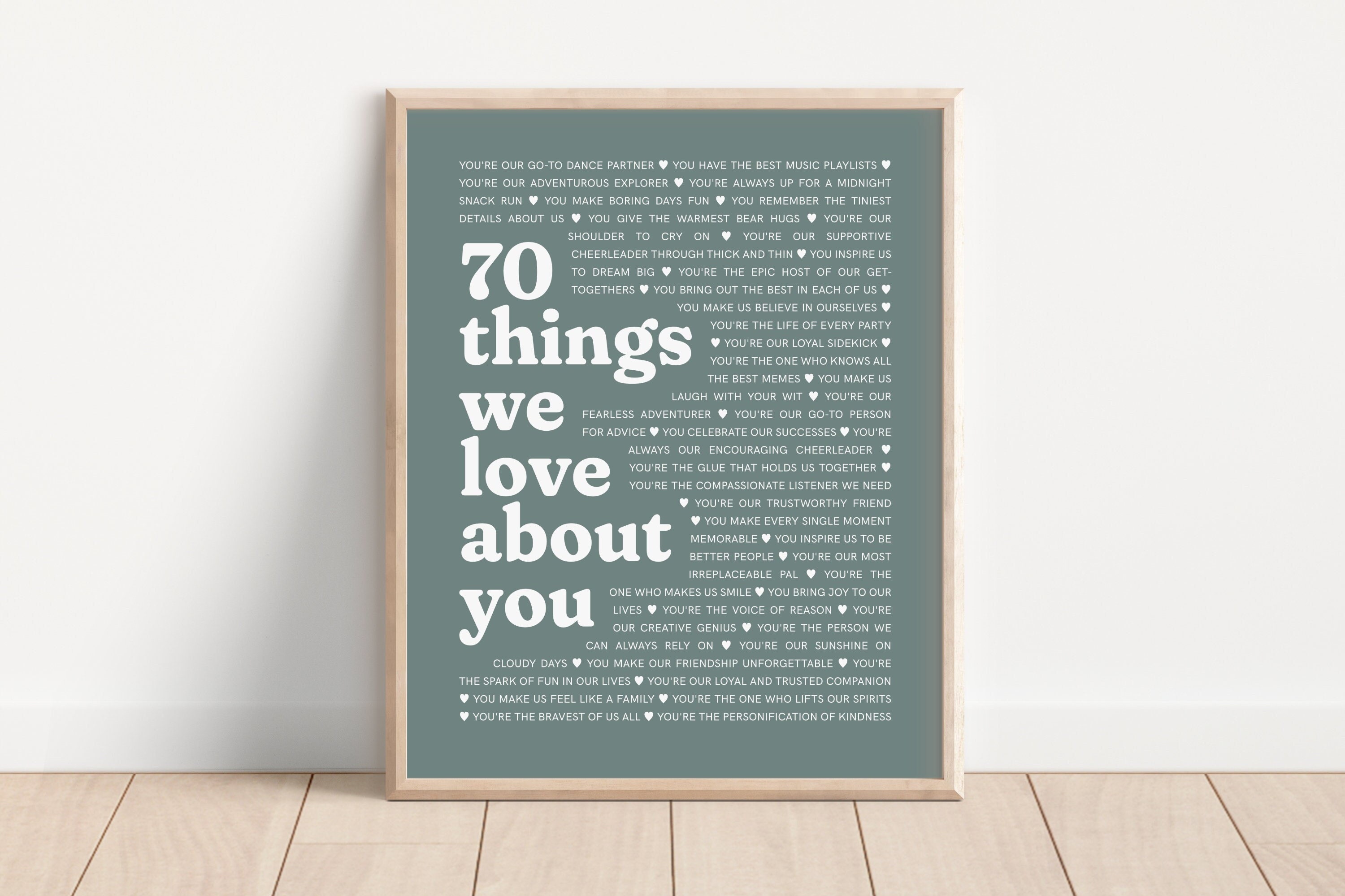 70 Reasons We Love You Print, 70 Things We Love About You, Thoughtful ...