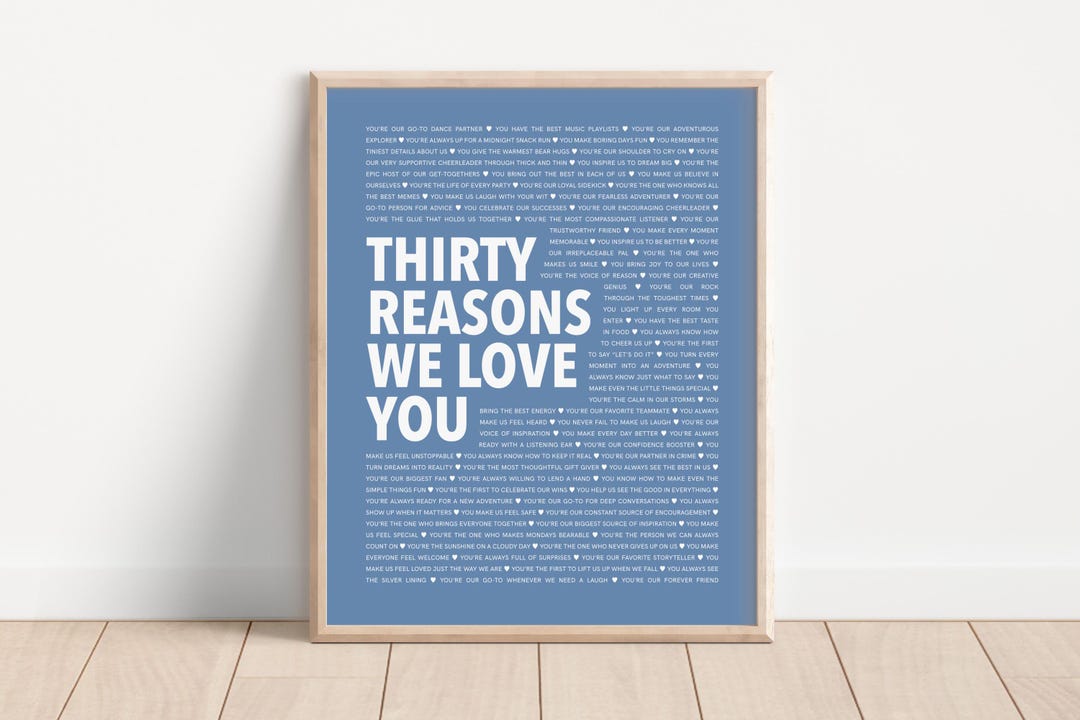 30 Reasons Why We Love You Print, Personalized 30th Birthday Gift for ...