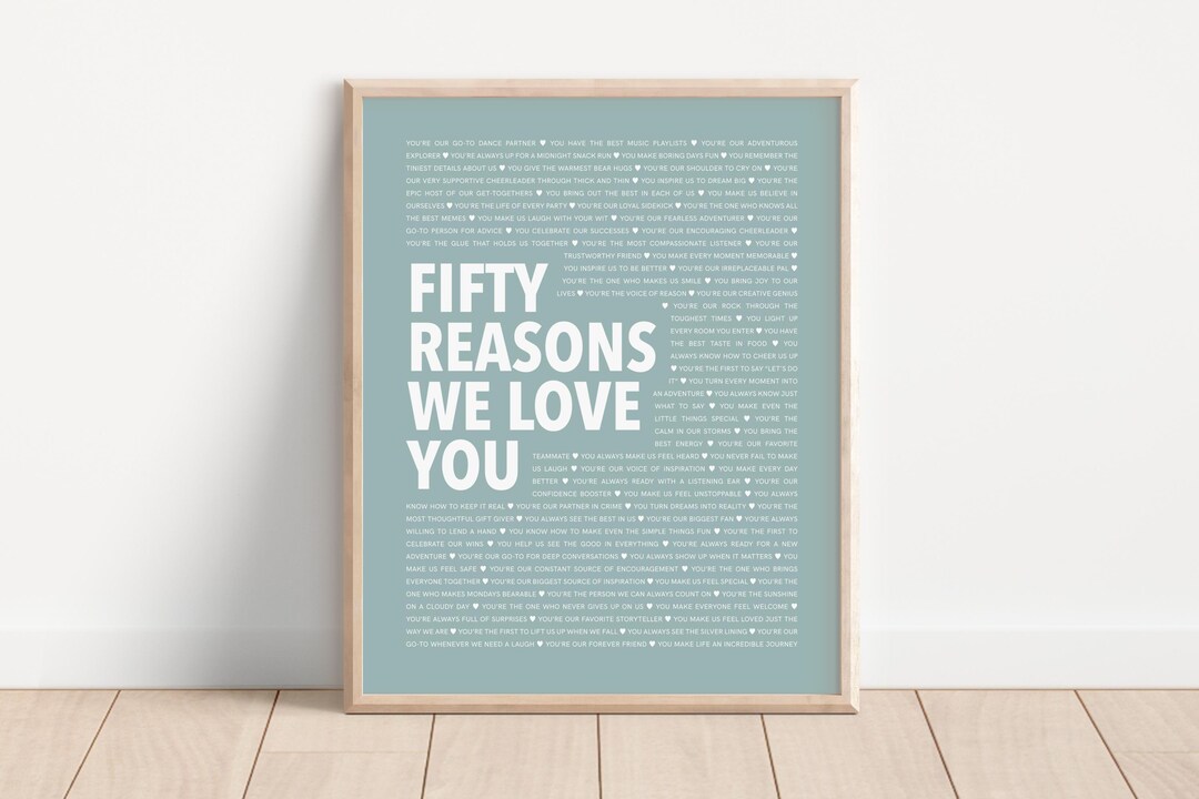 50 Reasons I Love You, 50 Things We Love About You Print, Mom 50th ...