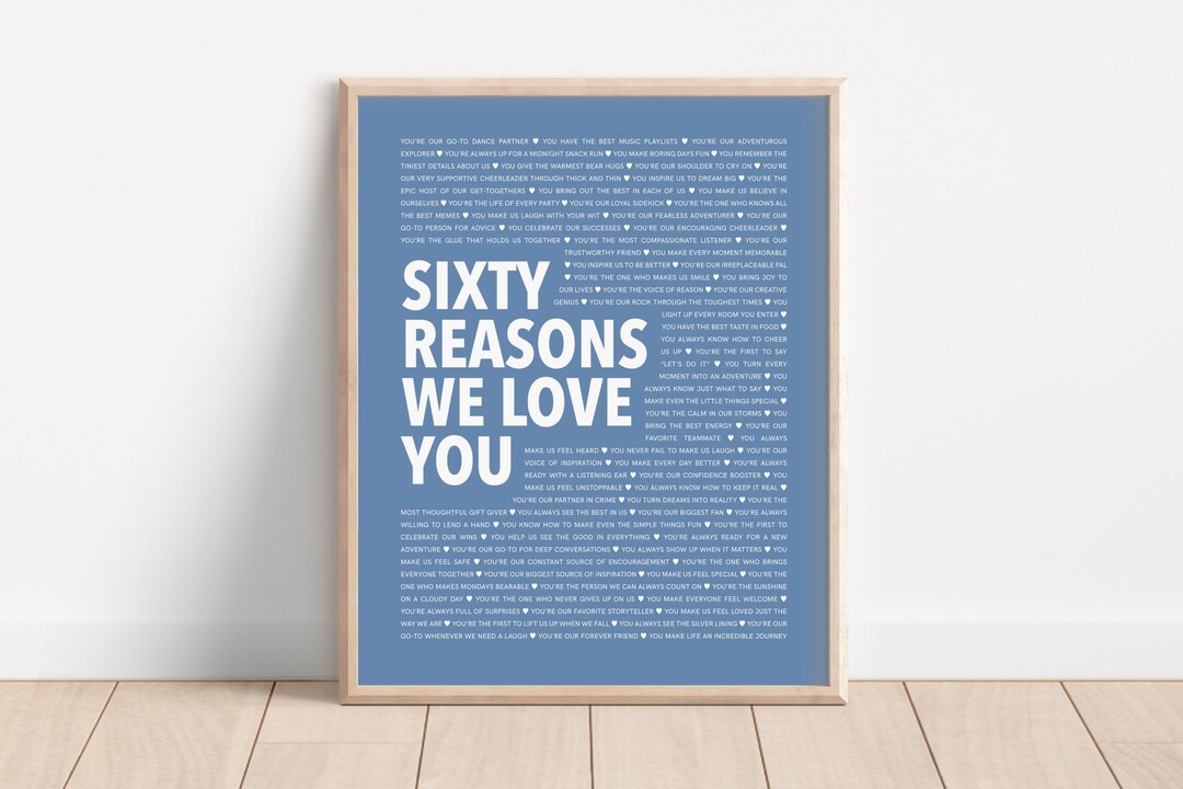60 Reasons Why We Love You Print, 60 Things We Love About You ...