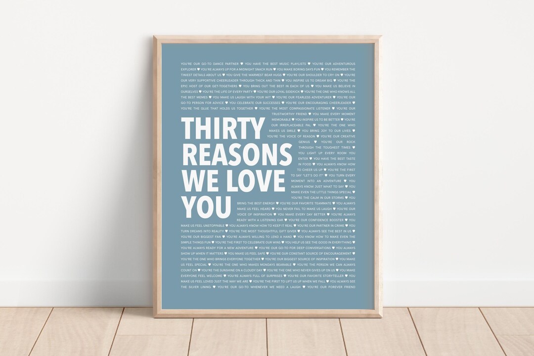 30 Things We Love About You, Personalized 30th Birthday Gift for Her ...