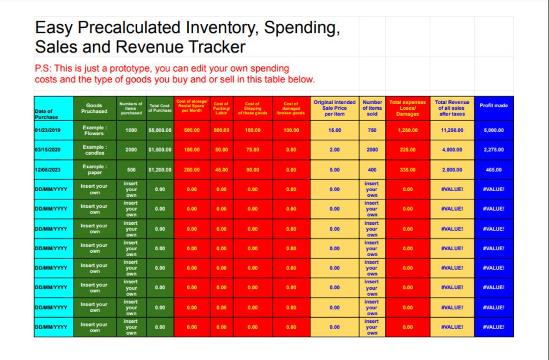 Digital Downloads | Excel Sheet | Inventory Expenses and Revenue ...