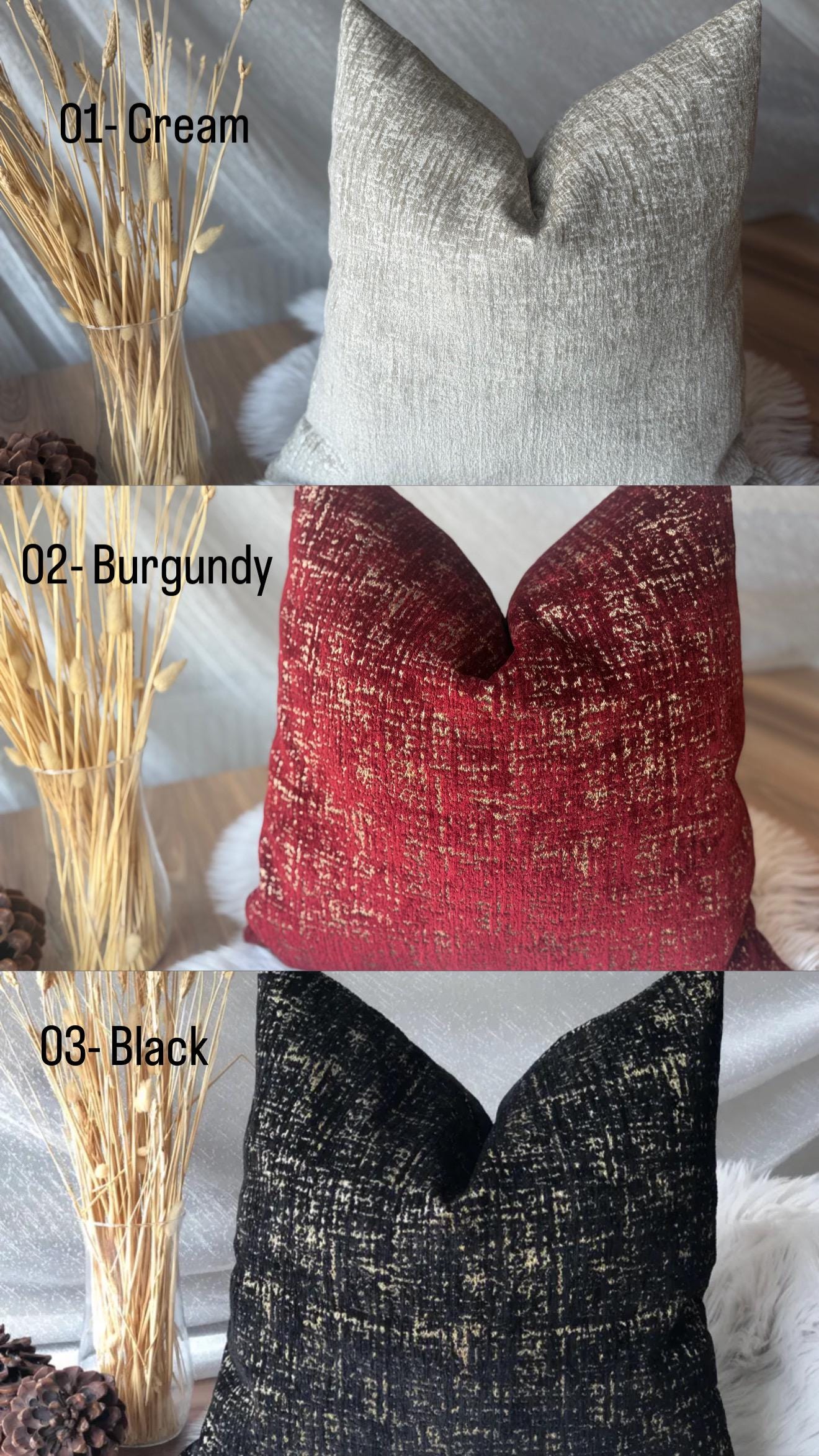 Black Gold Throw Pillow Cover, Chenille Cushion Case, Modern Velvet ...