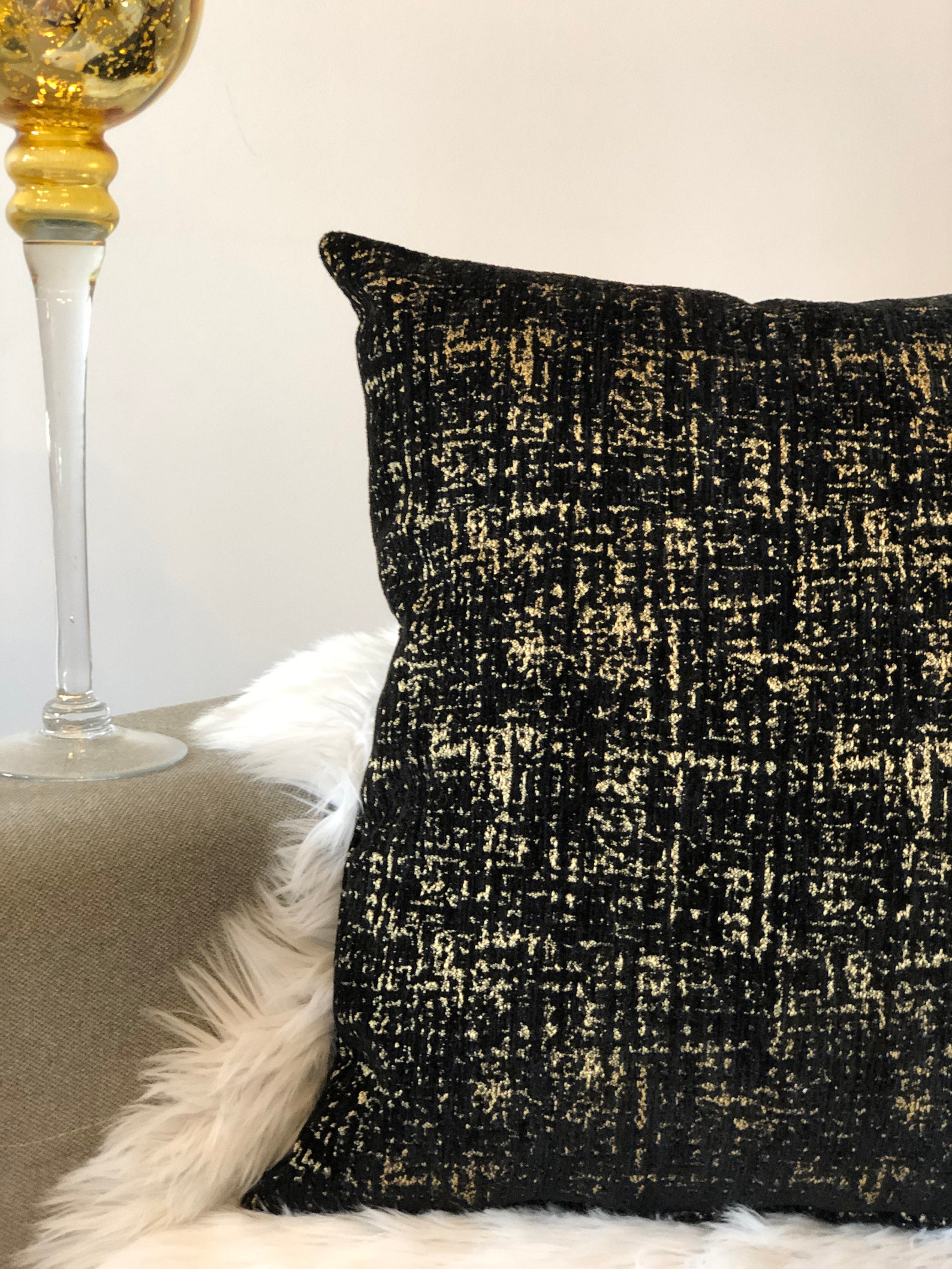 Black Gold Throw Pillow Cover, Chenille Cushion Case, Modern Velvet ...