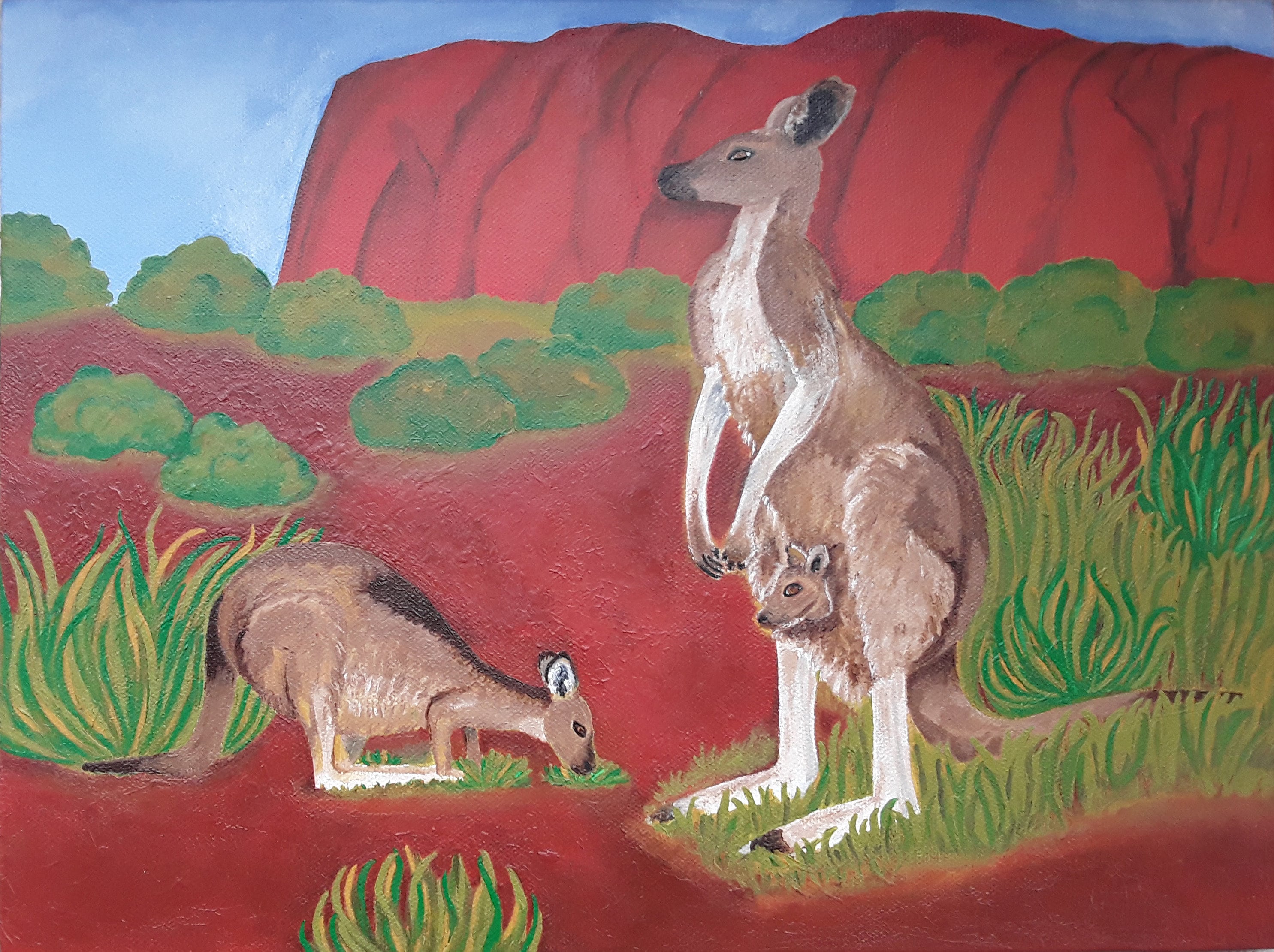 Original Acrylic Painting Hand Painted, Kangaroos at Uluru Australia - Etsy
