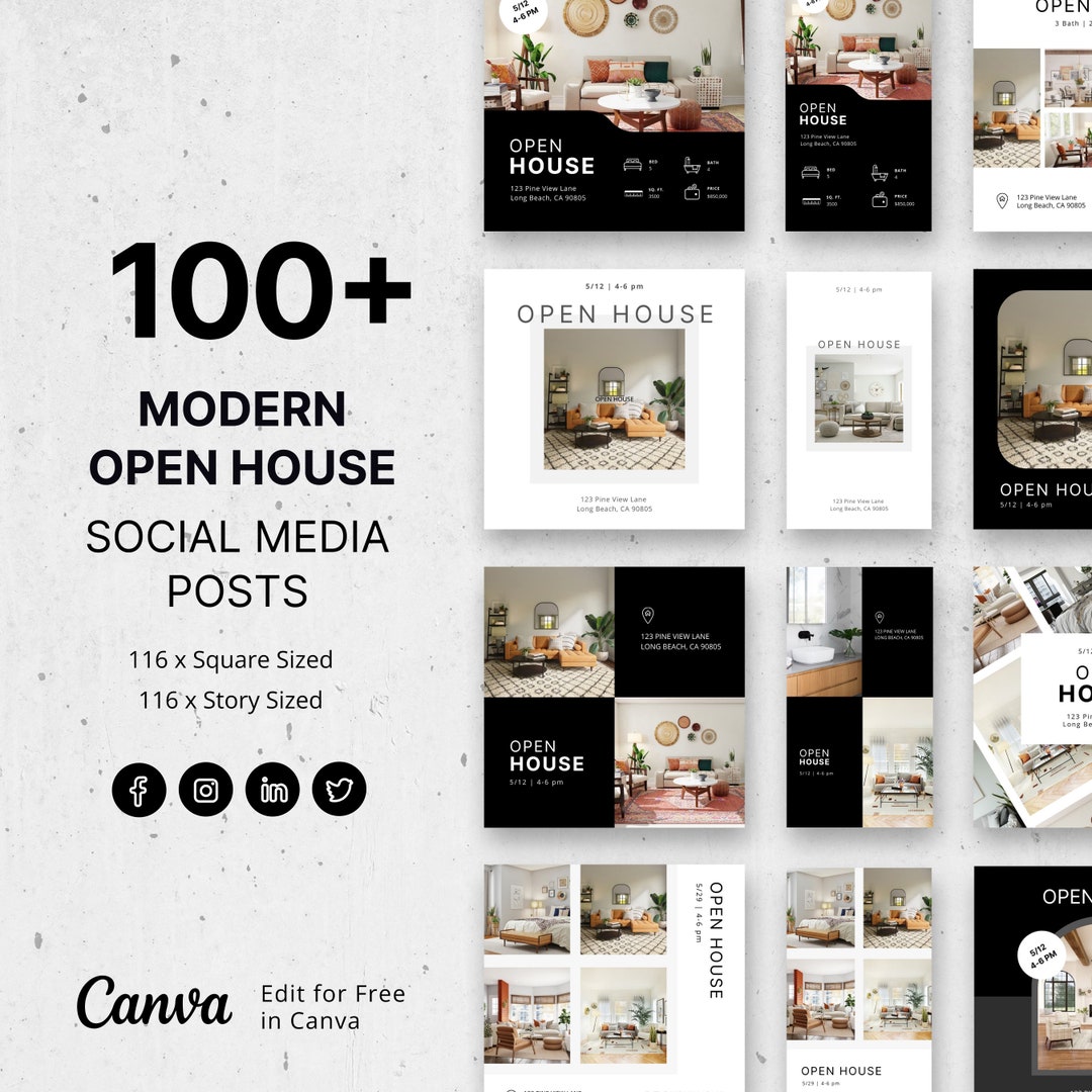 Real Estate Open House Social Media Templates, Real Estate Social Media ...